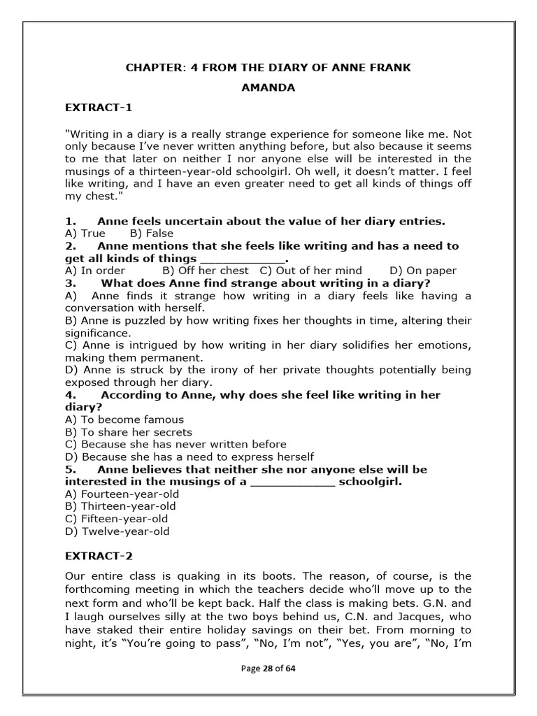 Chapter 4 From The Diary of Anne Frank Amanda | PDF | Thought