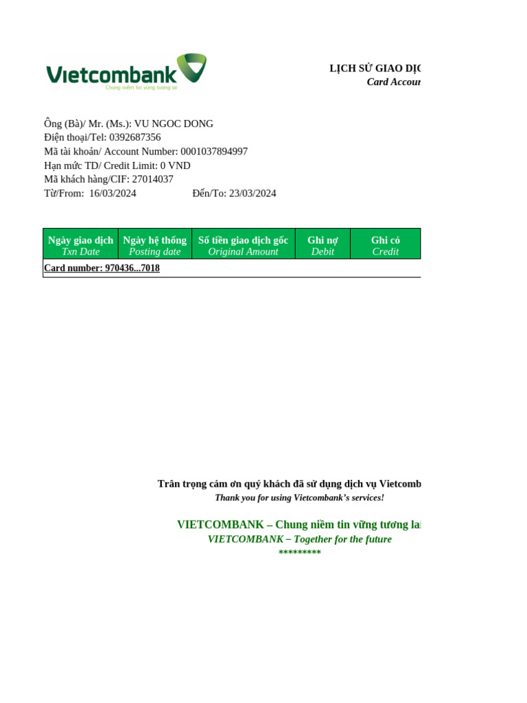 Vietcombank Card Statement | PDF