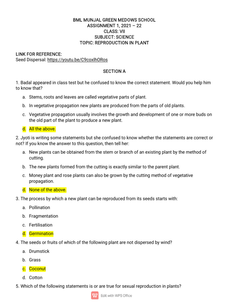 Plant Reproduction: Seed Dispersal Guide | PDF