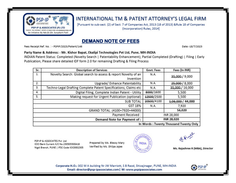 Patent Services Fee Demand Note | PDF | Patent | Property Law