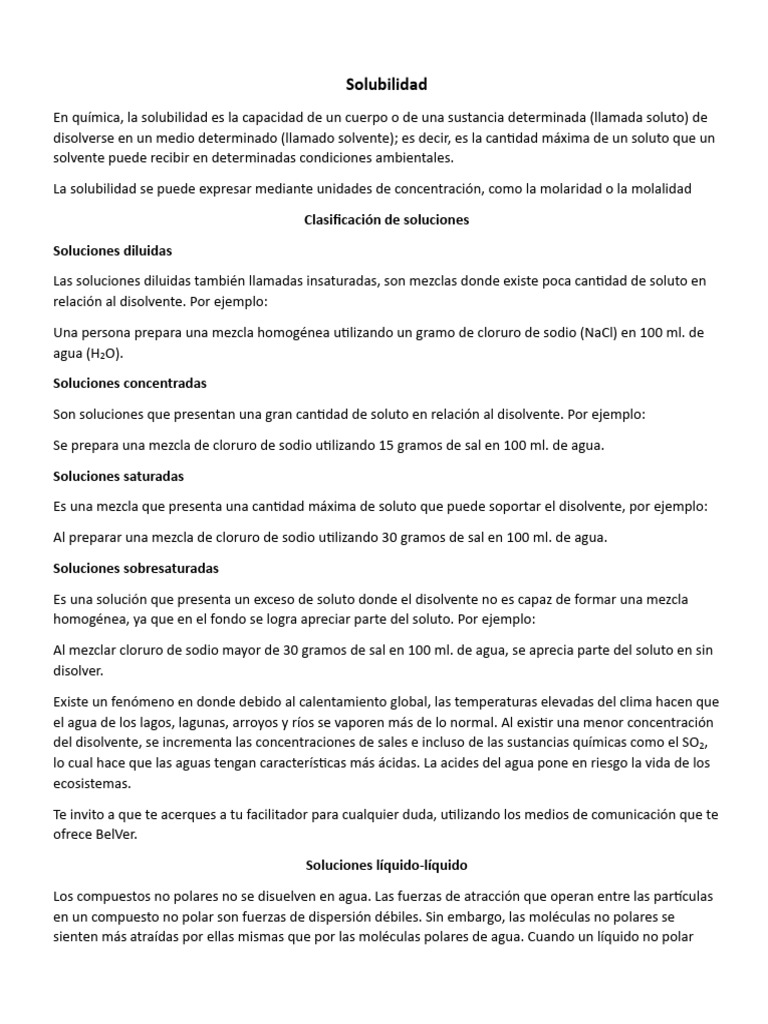 Solubilidad | PDF | Solubilidad | Concentración