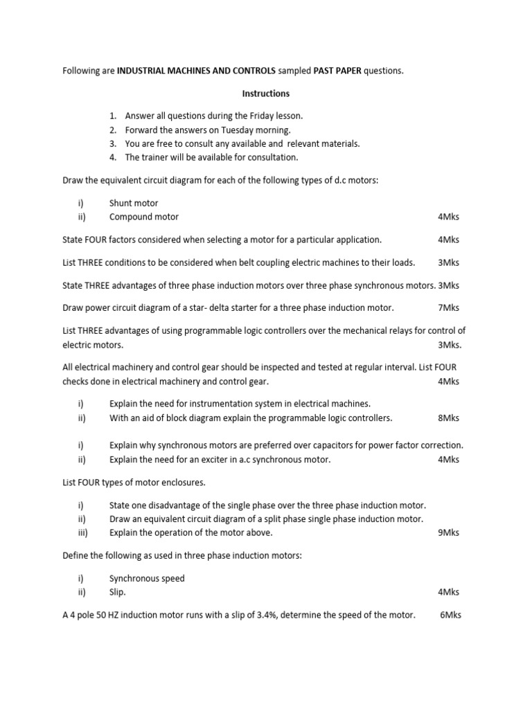 Industrial Machines and Controls Exam Guide | PDF | Electric Motor ...