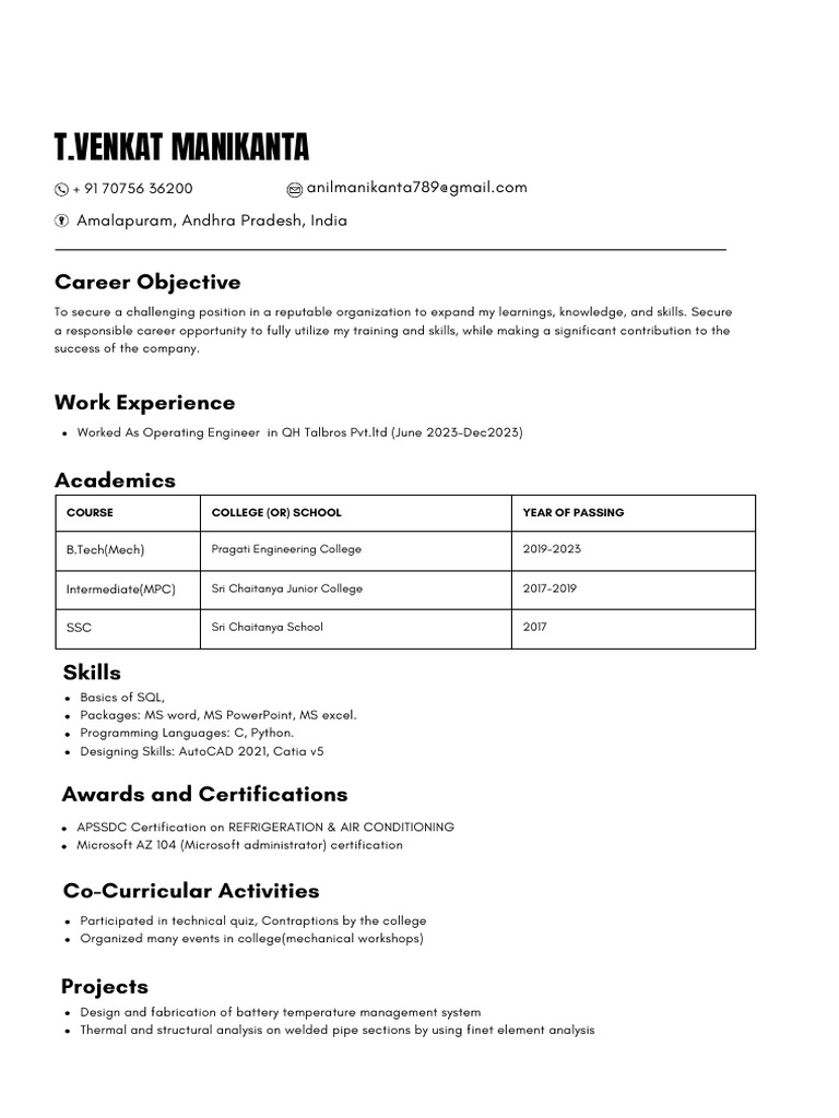 Anil Manikanta Updated Resume | PDF