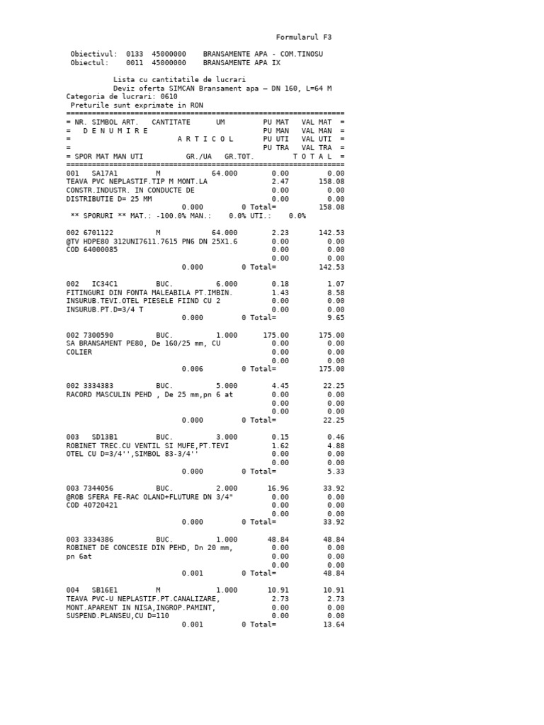 Bransament DN 160, L 64 M | PDF