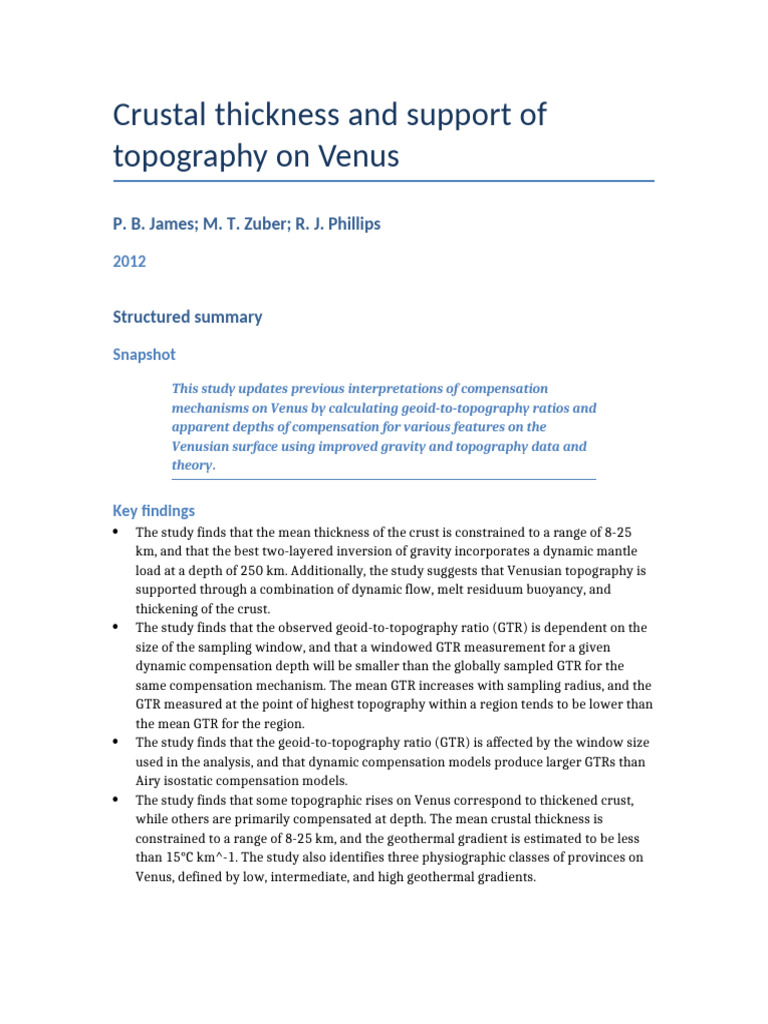 JGR Planets - 2013 - James - Crustal Thickness and Support of ...