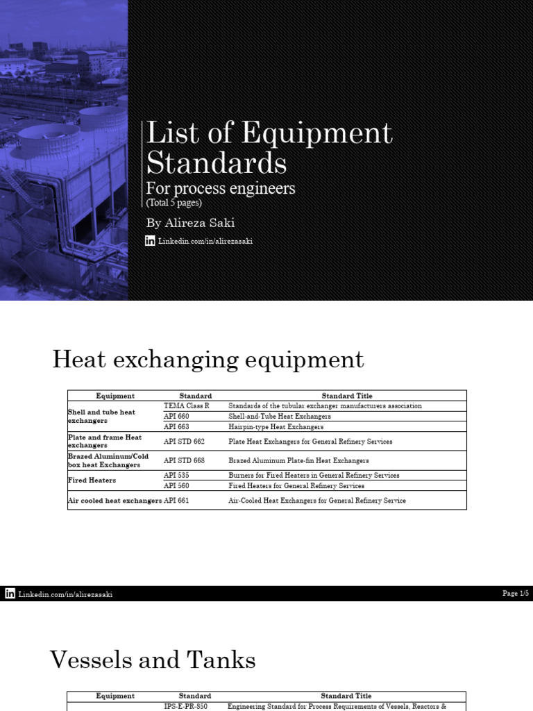 Equipment Standards for Process Engineers | PDF | Heat Exchanger | Pump