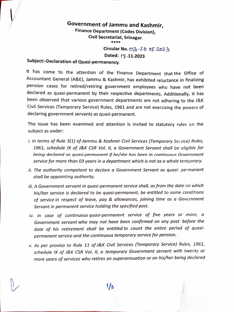 Quasi-Permanency Declaration in J&K | PDF | Government