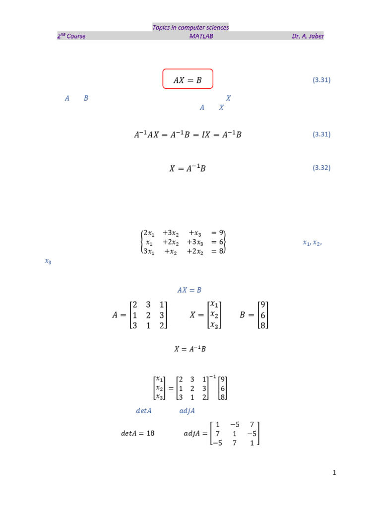 3.2. Solution of Simultaneous Equations With Matrices: Example 3.11.1 ...