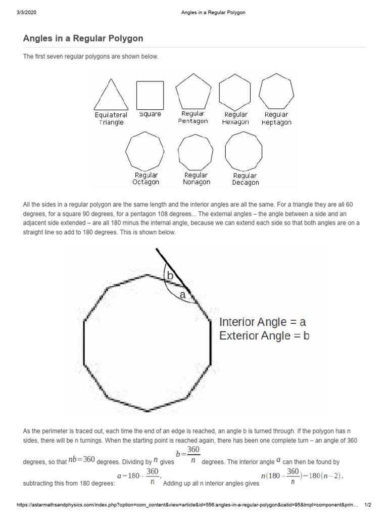 Angles in A Regular Polygon | PDF