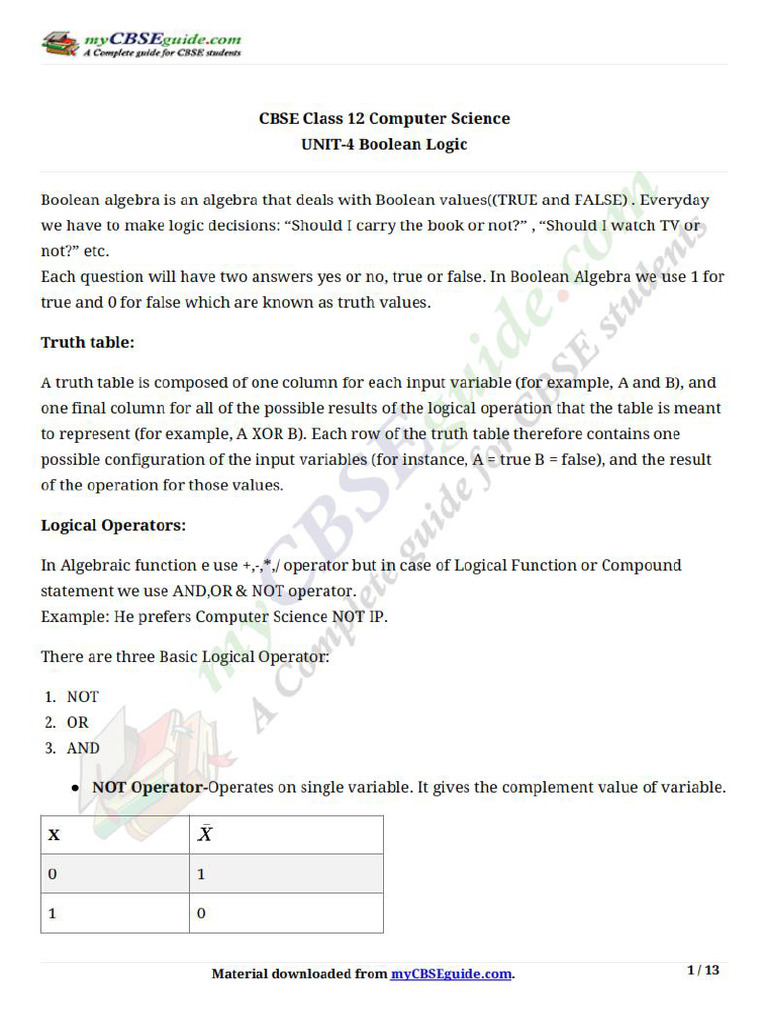 12 - Cs - Revision - 7 - Boolean Logic | PDF