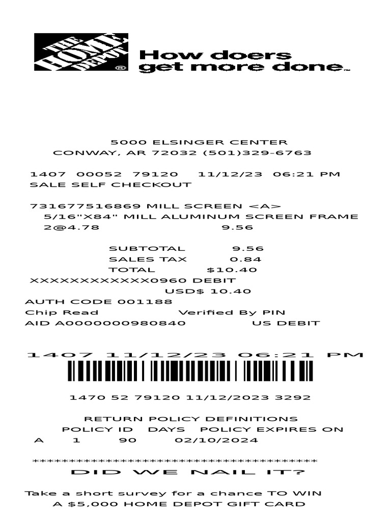Home Depot Receipt Summary 11/12/23 | PDF