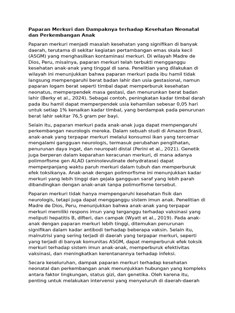 Ciri-Ciri Bayi Terkena Merkuri | PDF