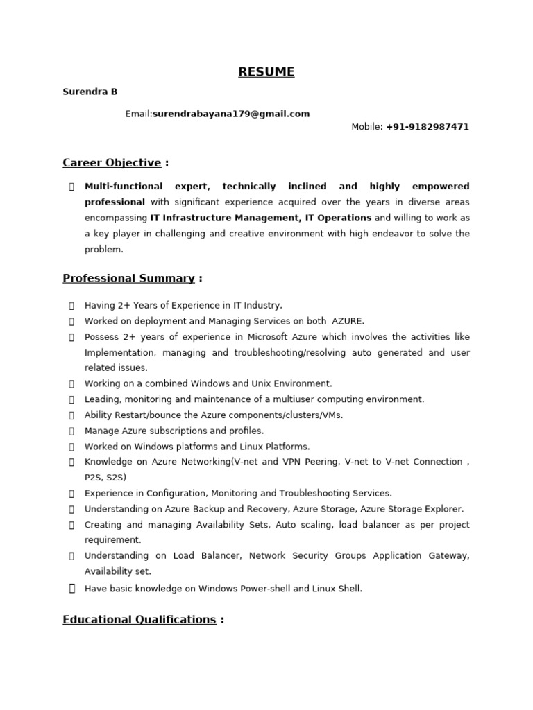Surendra B - Resume | PDF | Microsoft Azure | Virtual Machine