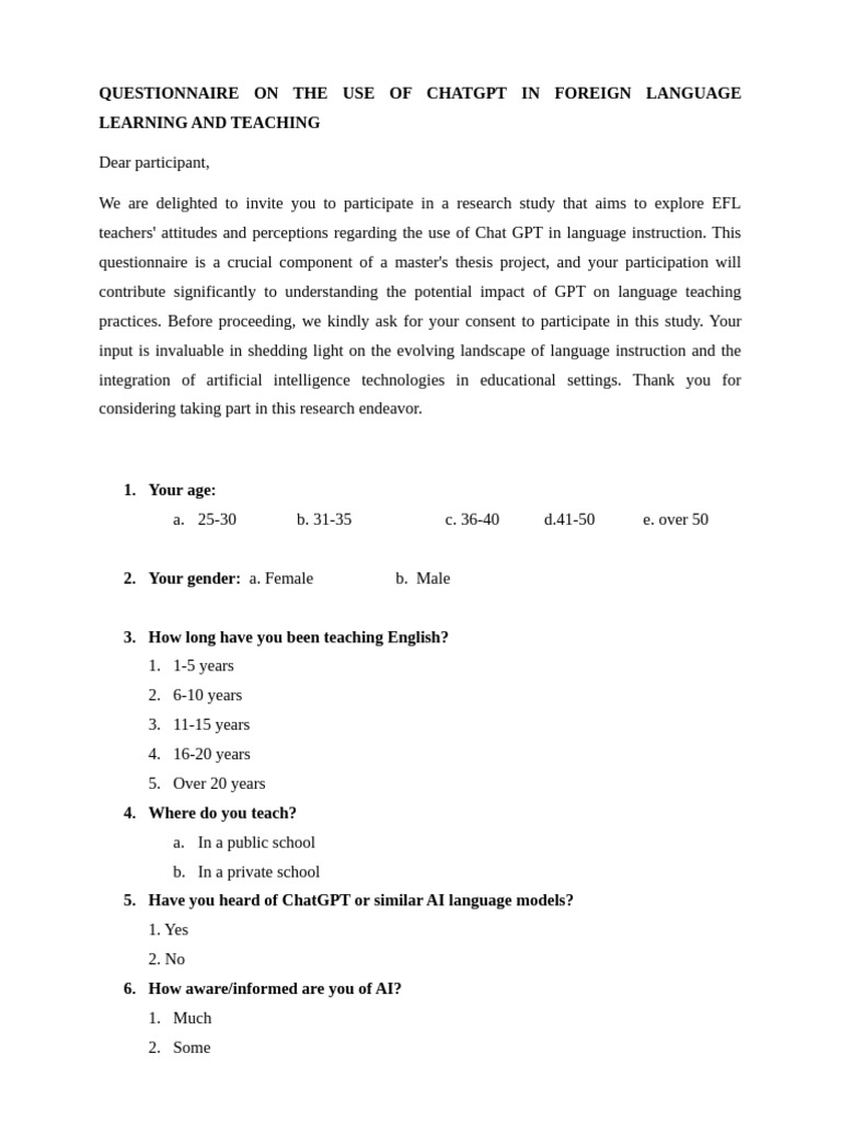 Questionnaire | PDF | Artificial Intelligence | Intelligence (AI ...