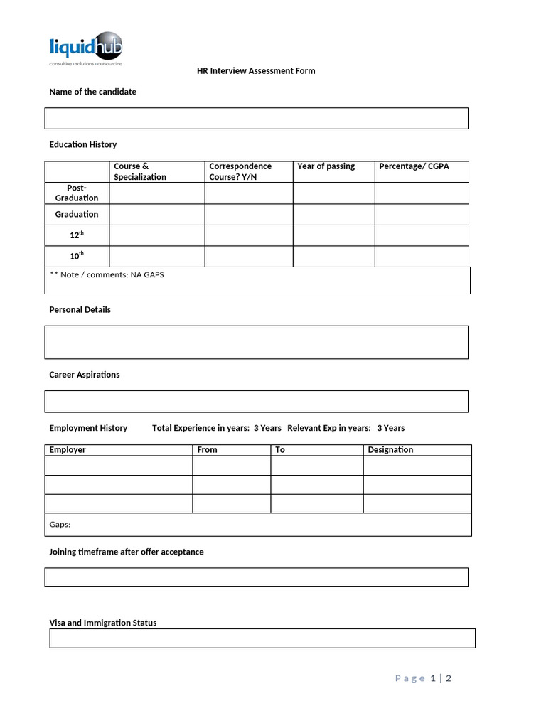 HR Interview Assessment Form - Syed Altaf | PDF