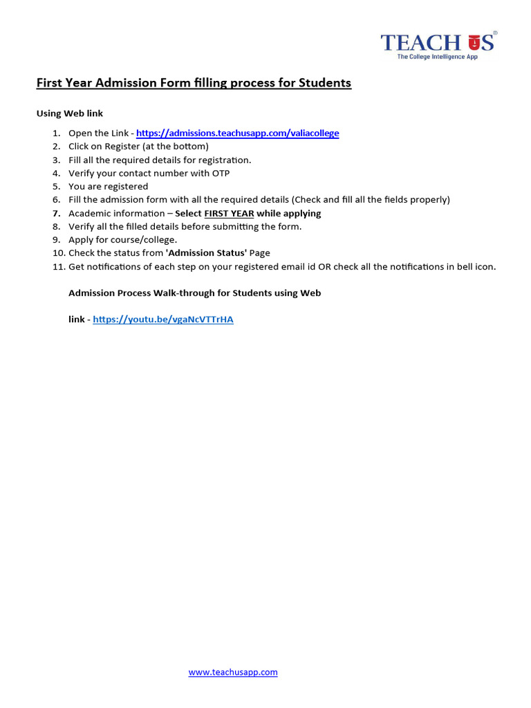 First Year Admission Process Guide | PDF