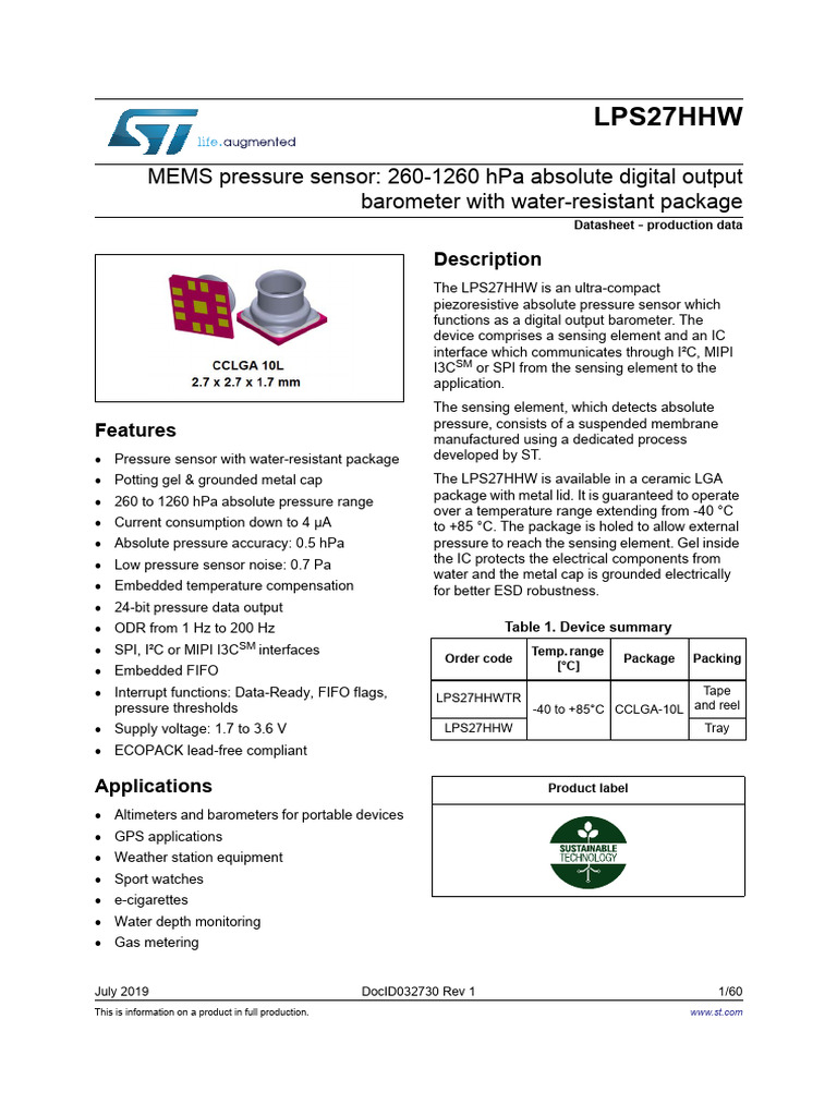 2727 | PDF | Pressure Measurement | Sensor
