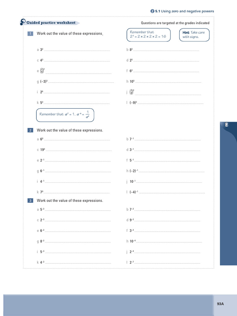 Zero and Negative Powers Worksheet | PDF | Arithmetic | Mathematics