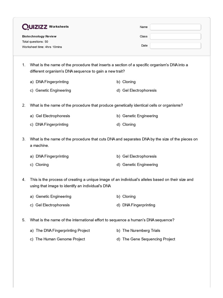 Biotechnology Review - Quizizz | PDF | Genetic Engineering | Genetics