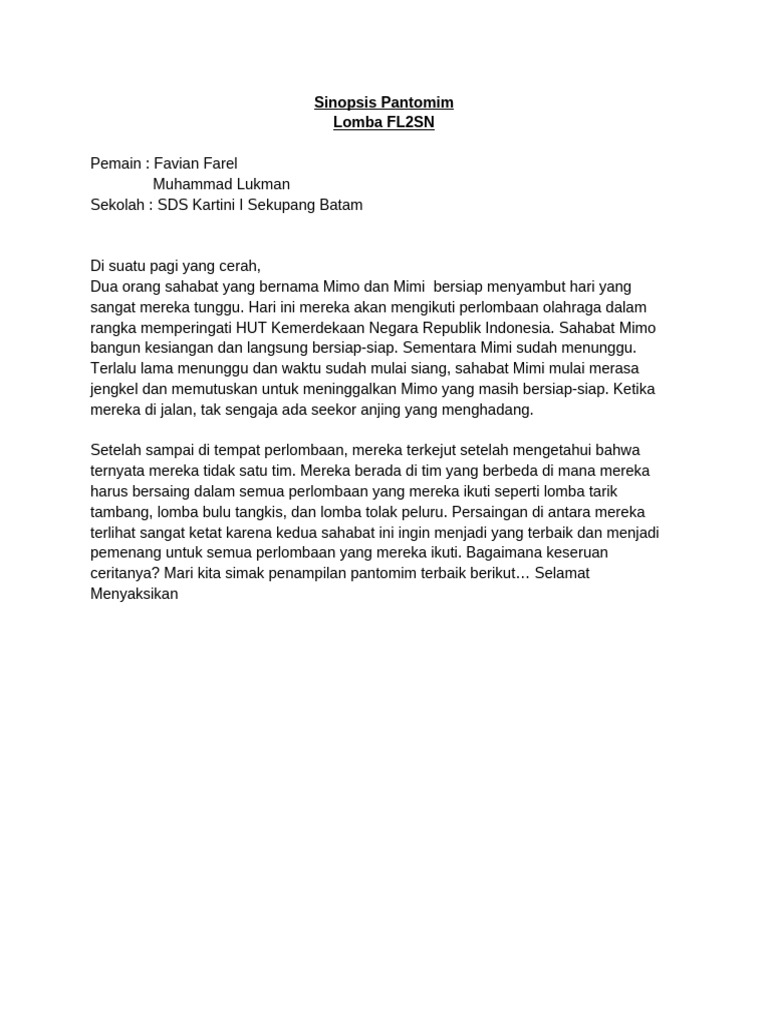 Sinopsis Pantomim | PDF