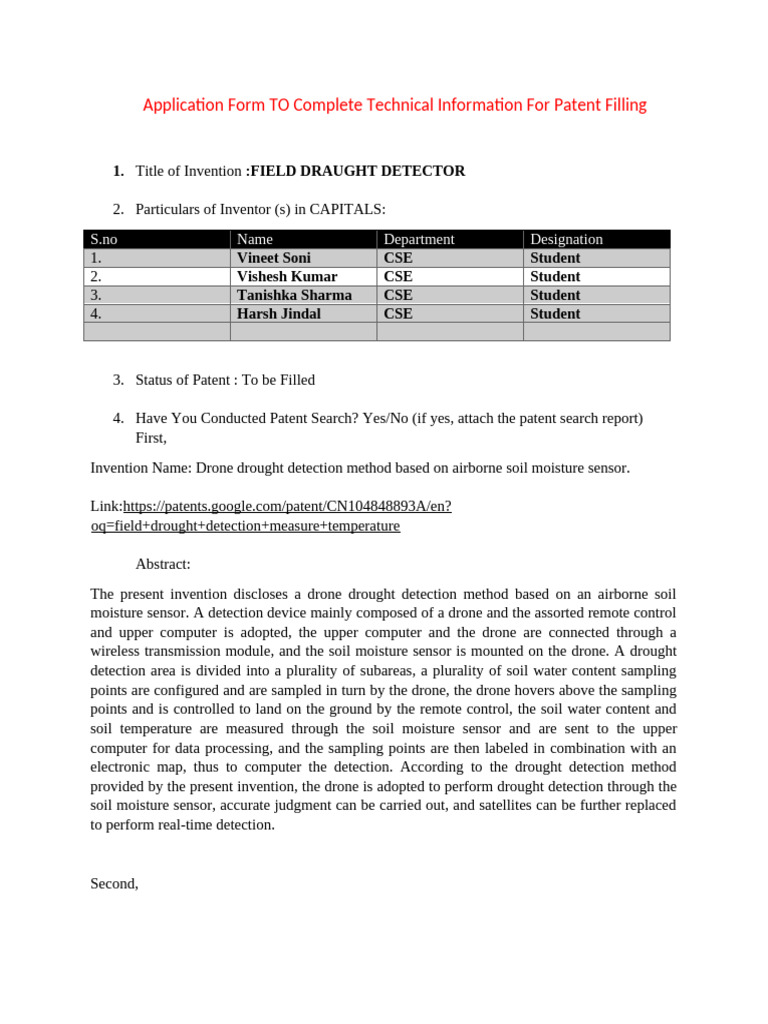 Field Draught Detector Patent-1 | PDF | Agriculture | Drought