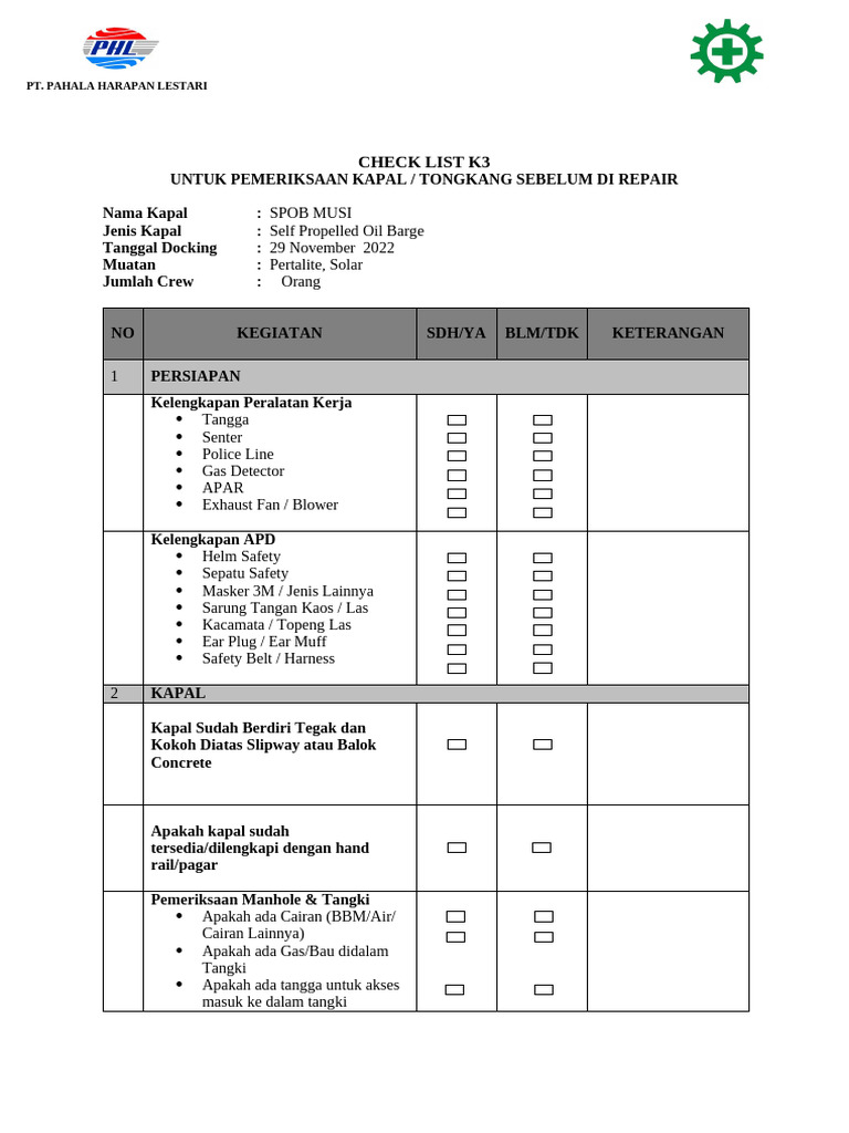 Check List k3 | PDF