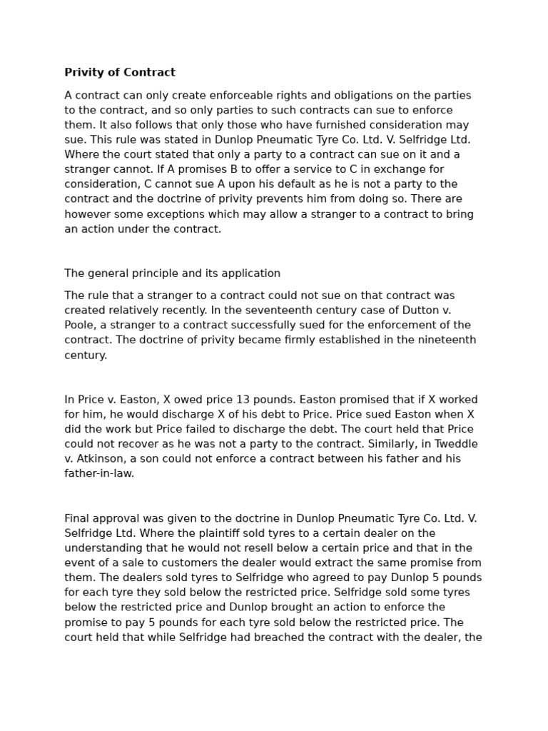 Privity of Contract | PDF | Covenant (Law) | Law Of Obligations
