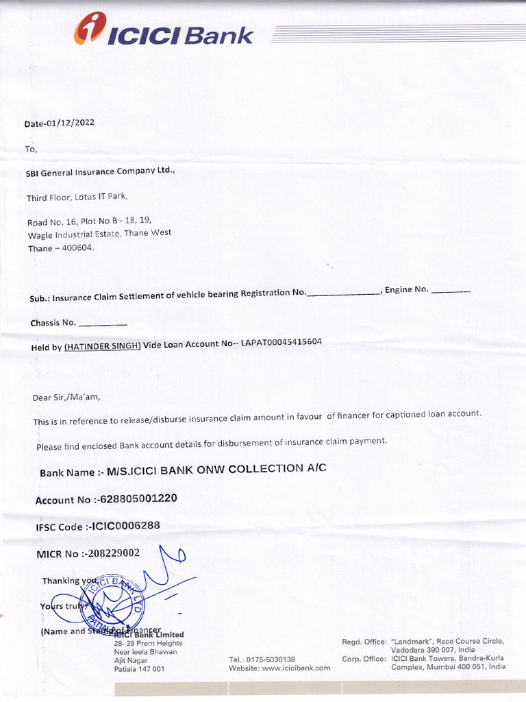 Icici Bank Letterhead Org | PDF