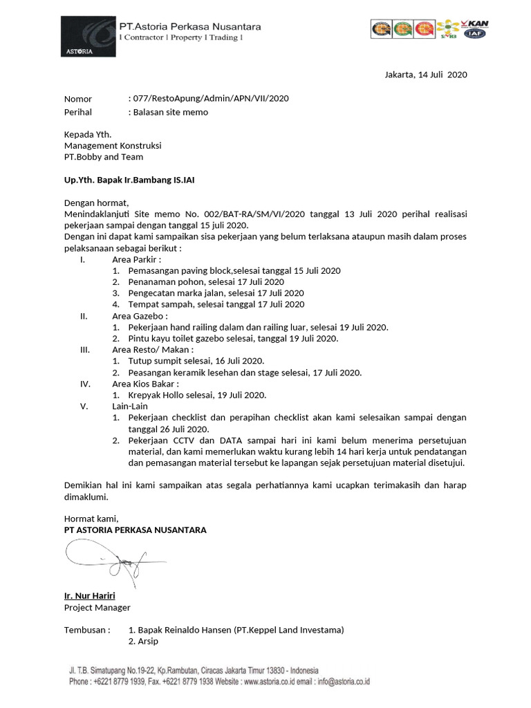 Surat Balasan Site Memo 2 | PDF