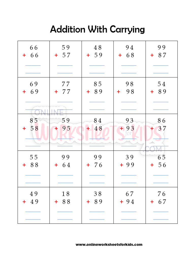 Addition With Carrying Worksheets 2 | PDF