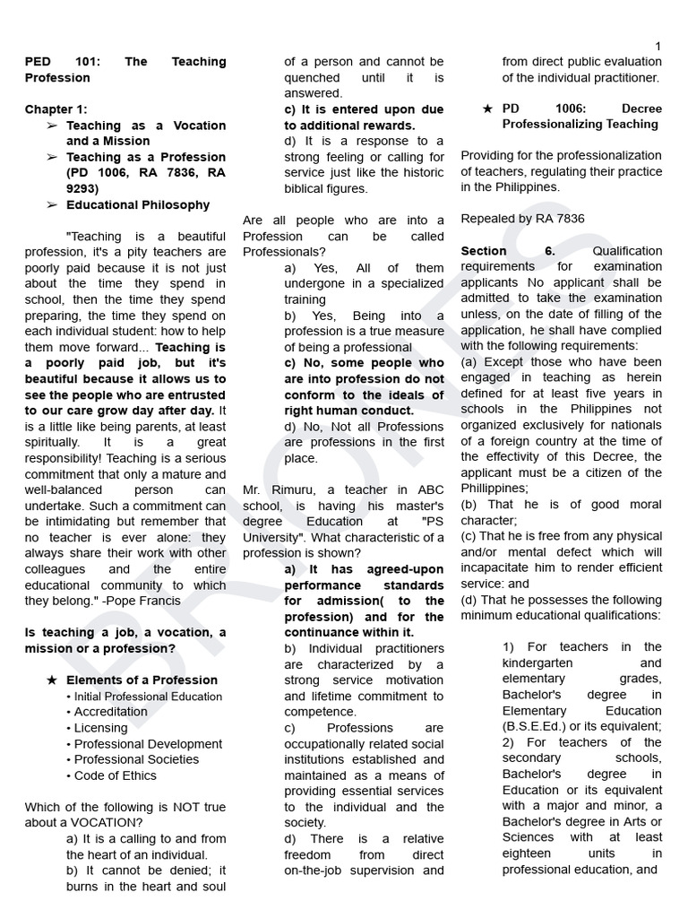 PED 101 - The Teaching Profession | PDF | Teachers | Profession