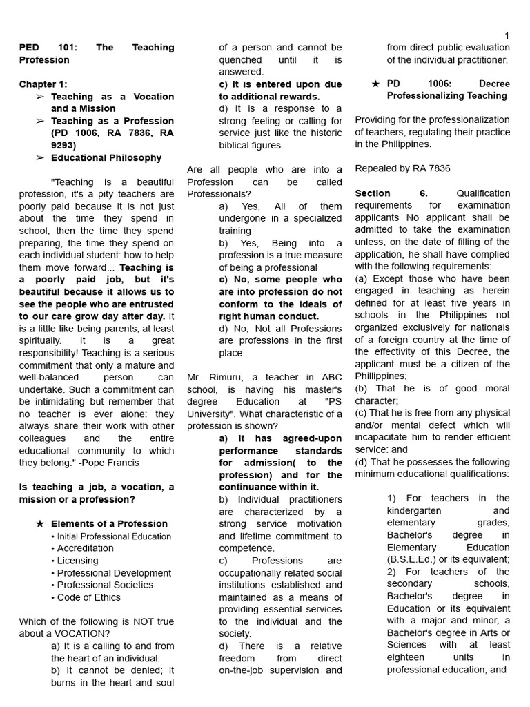 PED 101 - The Teaching Profession | PDF | Teachers | Profession