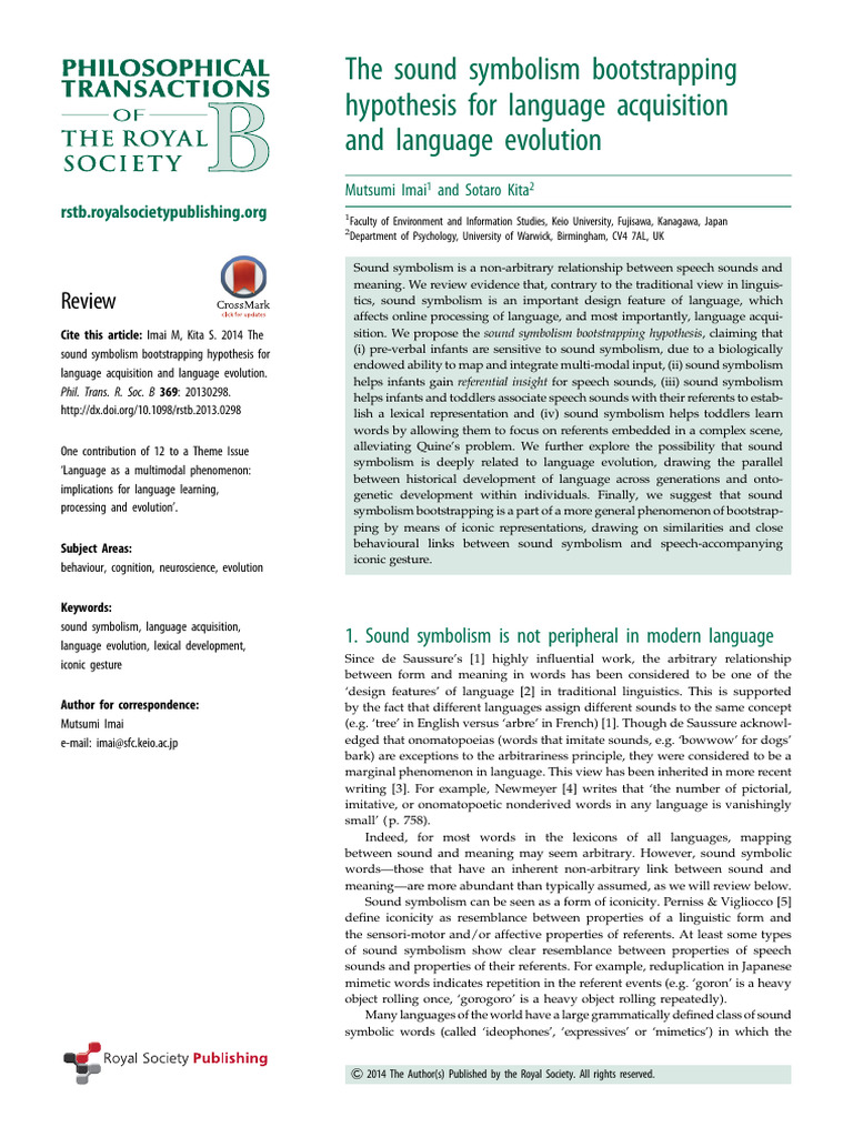 The Sound Symbolism Bootstrapping Hypothesis For Language Acquisition and Language Evolution ...