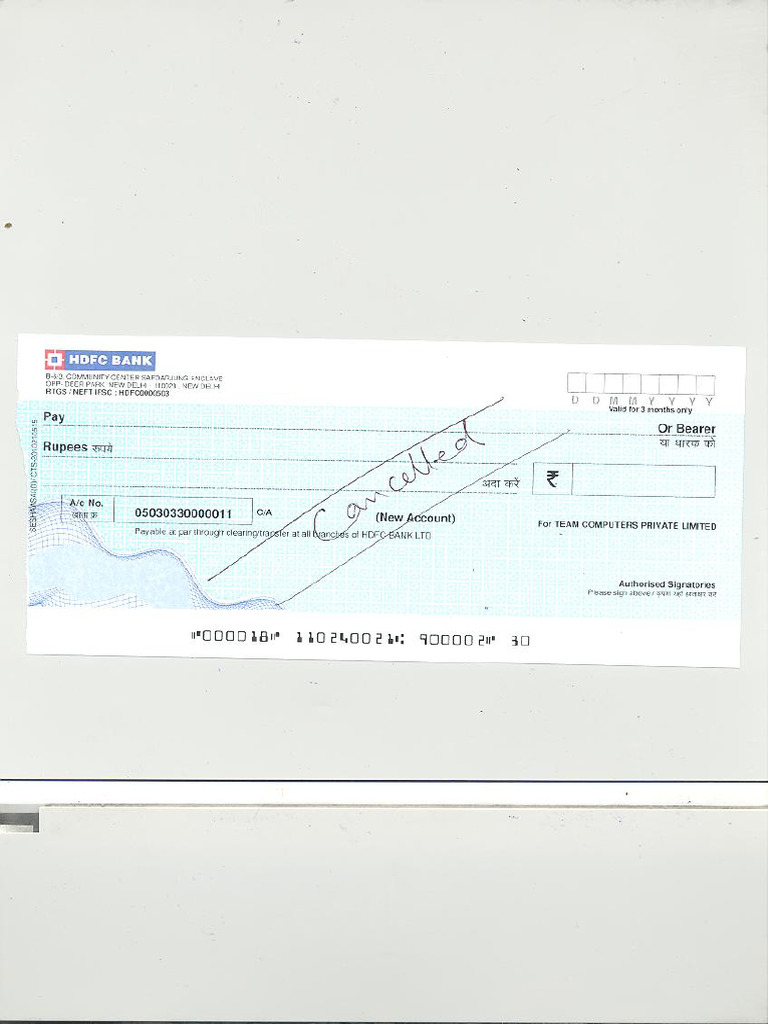 HDFC BANK Canceled Cheque - Team Computers | PDF