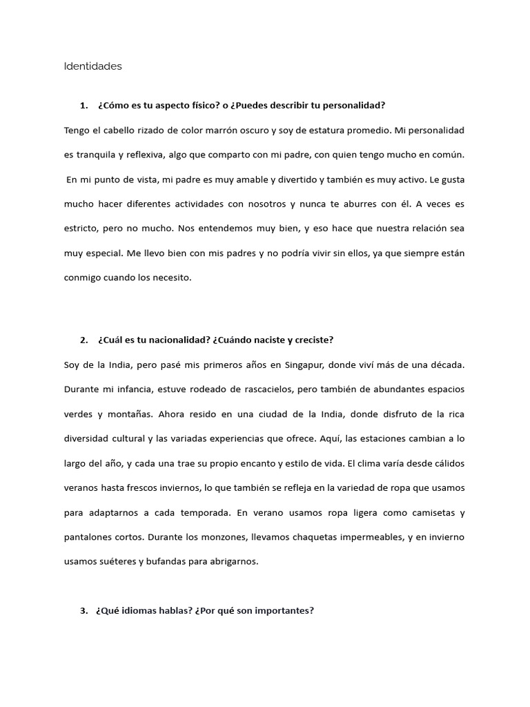 Spanish AB Intio General Conversation Identidades | PDF | Dieta