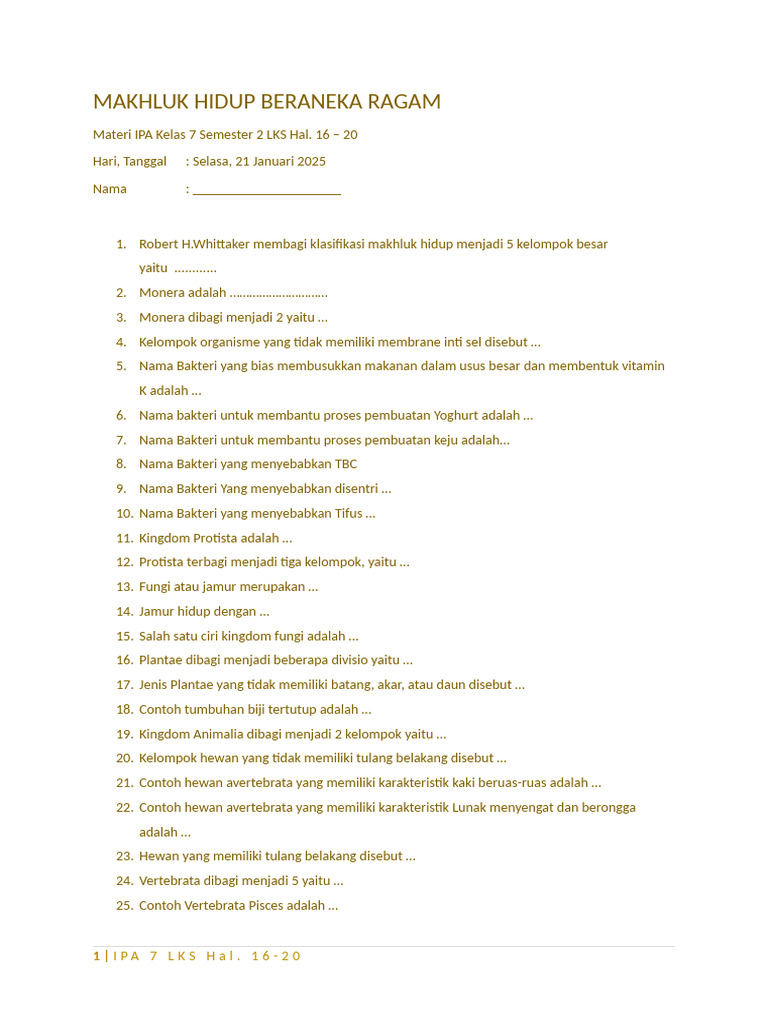 Makhluk Hidup Beraneka Ragam | PDF