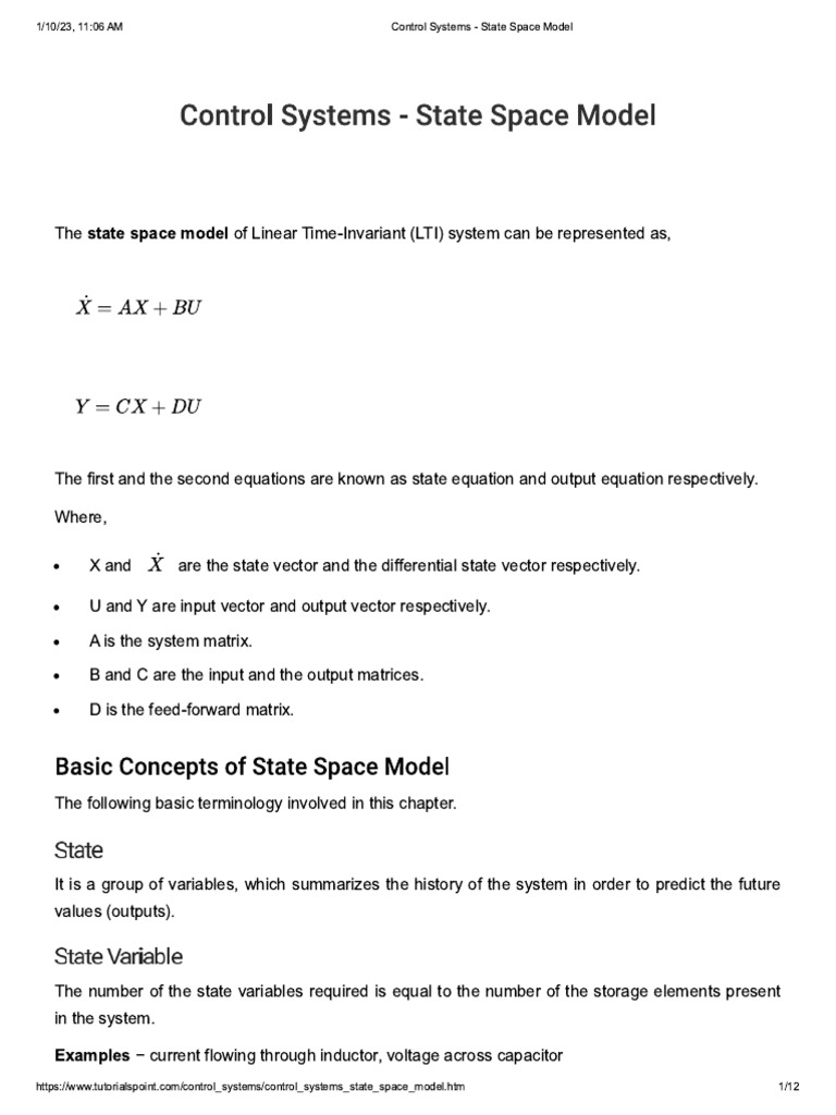 Control Systems - State Space Model | PDF