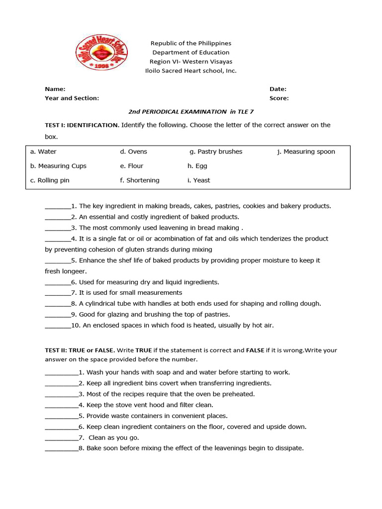 Tle 7 2ND Periodical Exam 2024-2025 | PDF | Breads | Baking
