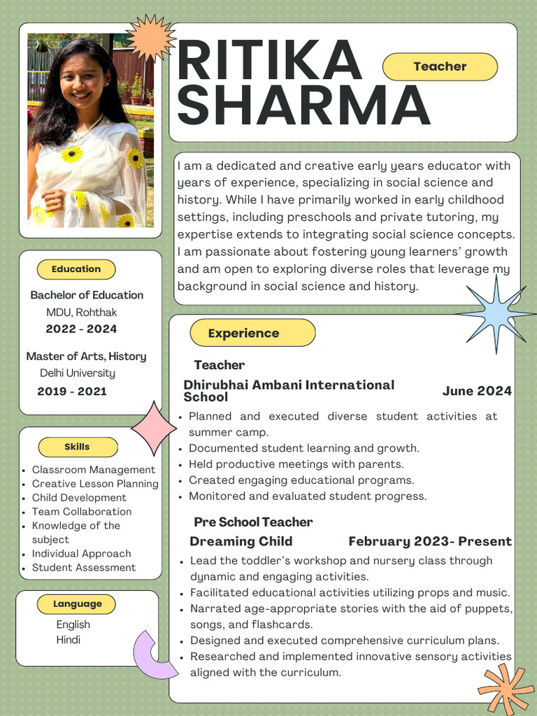 Ritika CV Updated - Compressed | PDF | Preschool | Teachers