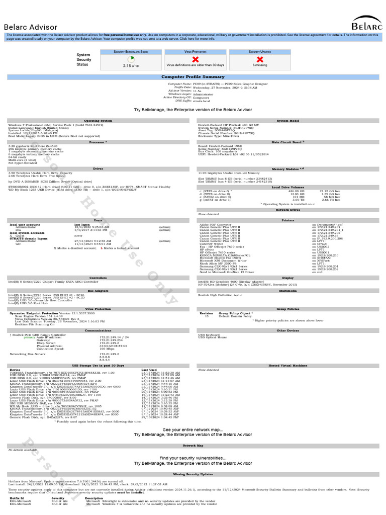 Arif Belarc Advisor - Computer Profile | PDF | Usb Flash Drive ...