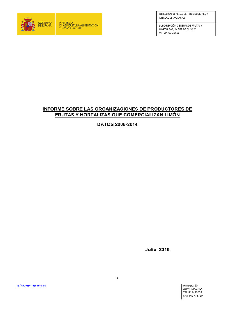 Informe OPs Limón España 2008-2014 | PDF | Aceite de oliva | España