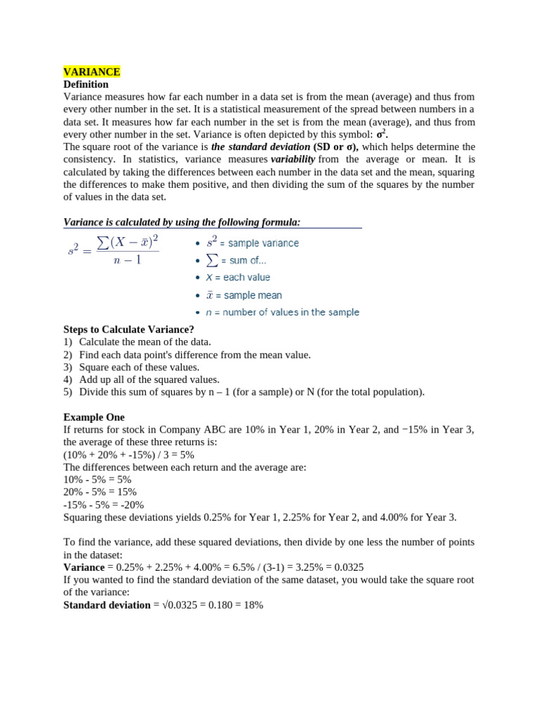 variance | PDF | Variance | Standard Deviation