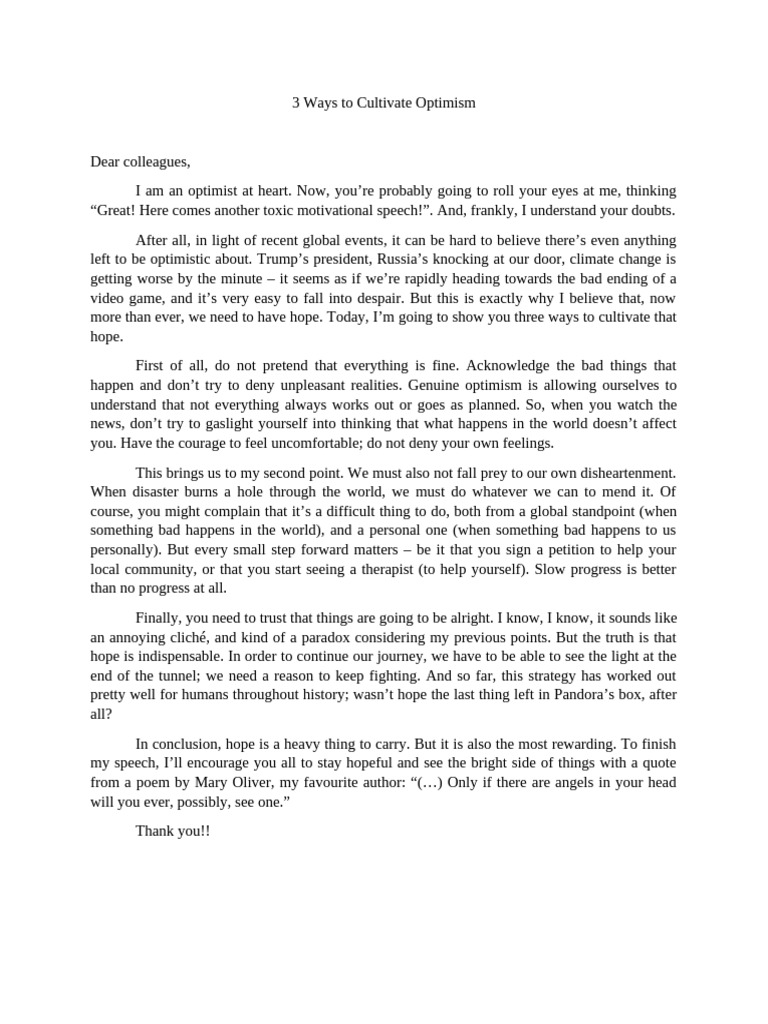 3 Ways To Cultivate Optimism | PDF | Optimism