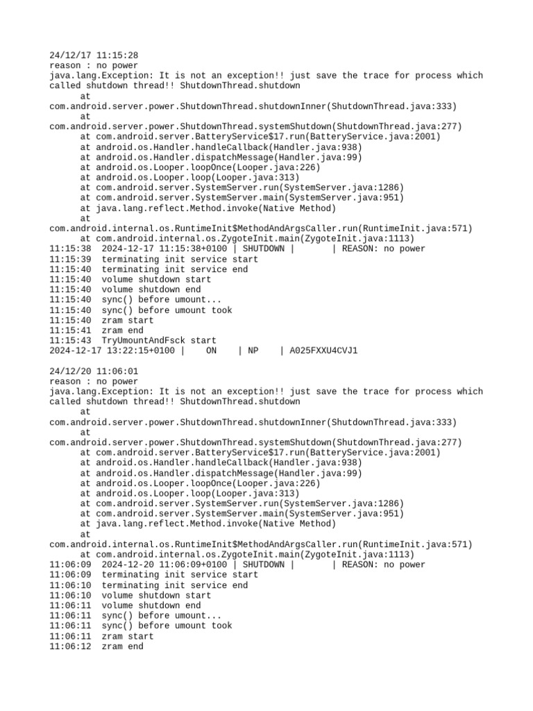 Android Shutdown Logs: No Power Events | PDF | Java (Programming Language) | Computer Science