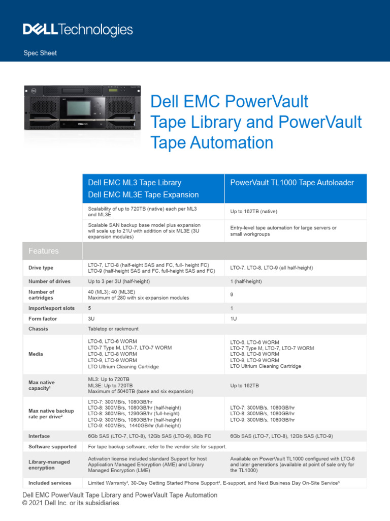 Powervault Lto Tape Automation Spec Sheet | PDF | Dell | Backup