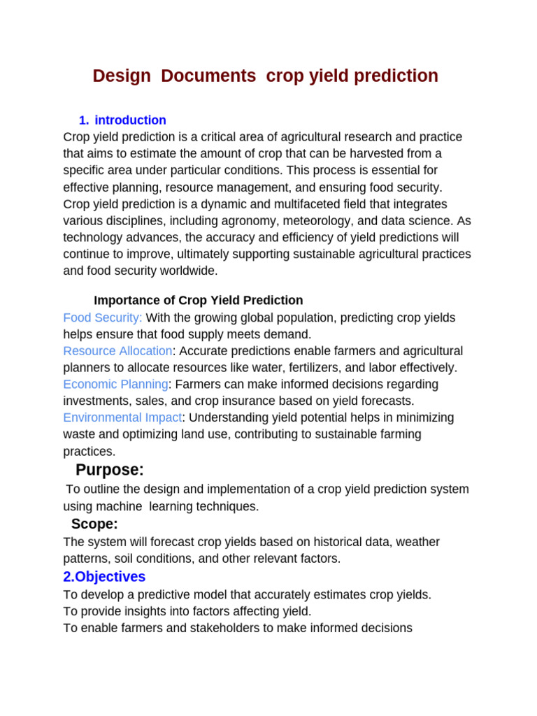 Crop Yield Prediction System Design | PDF | Agriculture | Sustainable ...