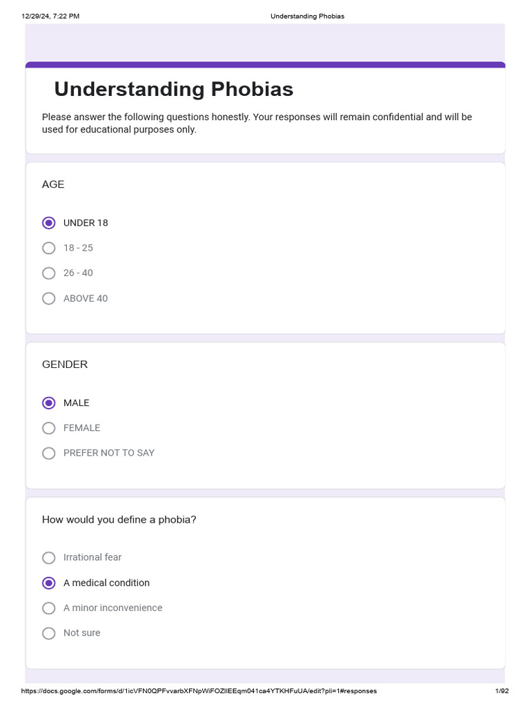 Understanding Phobias - Google Forms | PDF | Phobia | Fear