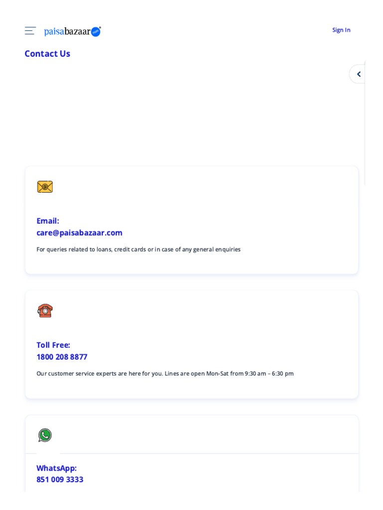Paisabazaar Customer Care Contacts | PDF