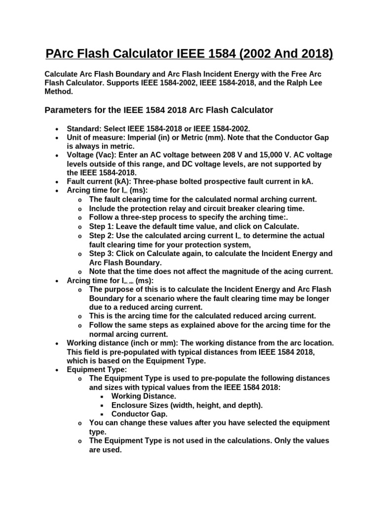 Arc Flash Calculator IEEE 1584 | PDF | Electric Arc | Electrical Equipment