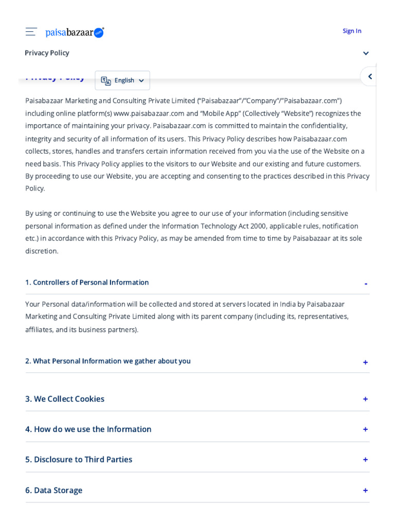 Paisabazaar Privacy Policy Overview | PDF
